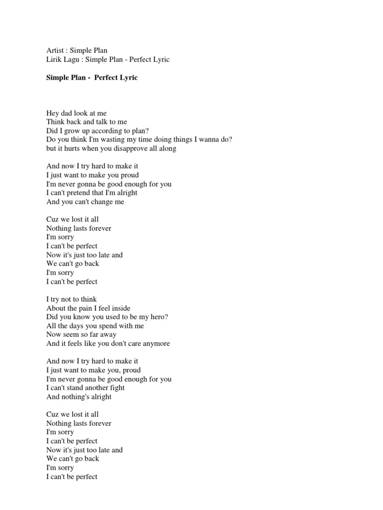 Simple Plan - Perfect Lyric | PDF | Leisure | Entertainment (General)