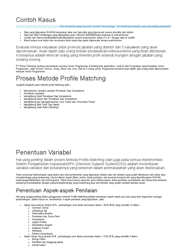 Contoh Kasus Profile Matching | PDF
