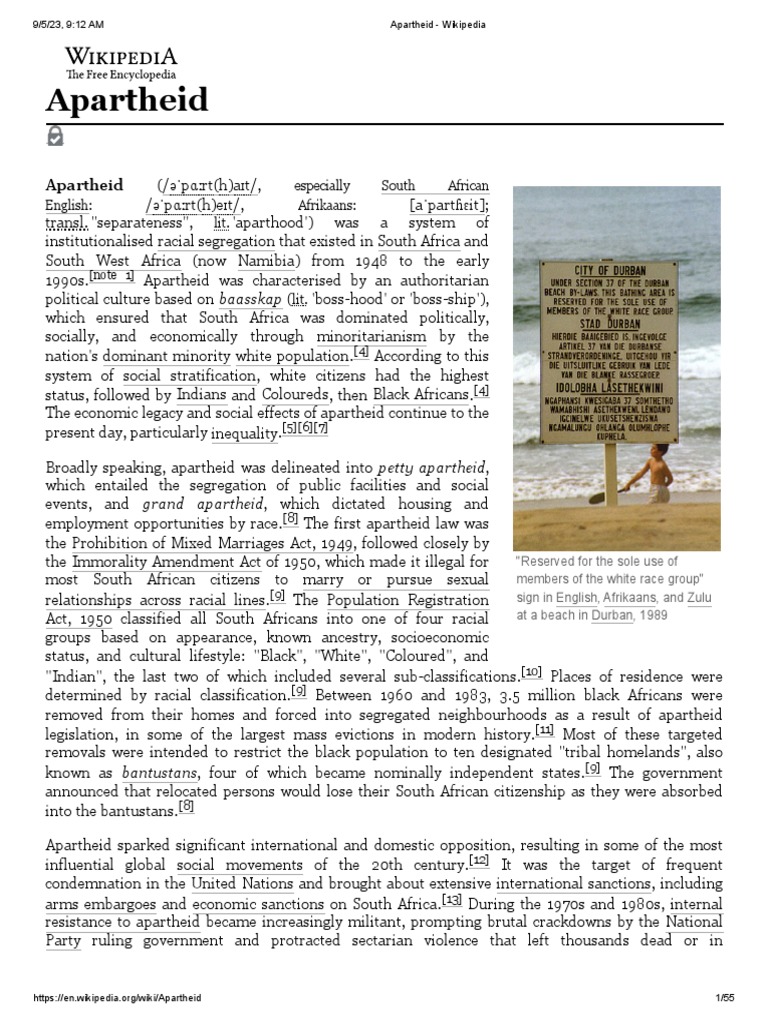 Apartheid - Wikipedia | PDF | Apartheid | South Africa