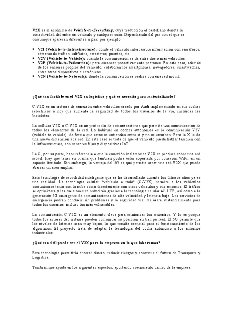 V2X y C-V2X: Innovación en Logística | PDF | Logística | Transporte