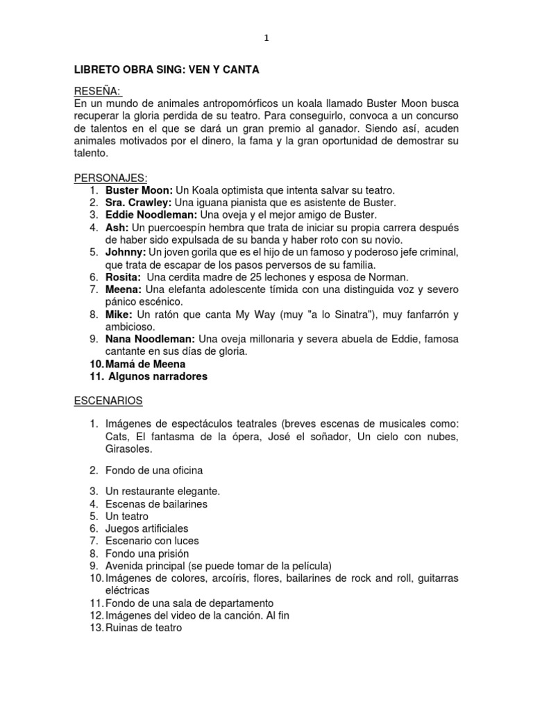 SING FINAL-revisado | PDF | Entretenimiento | Las artes escénicas