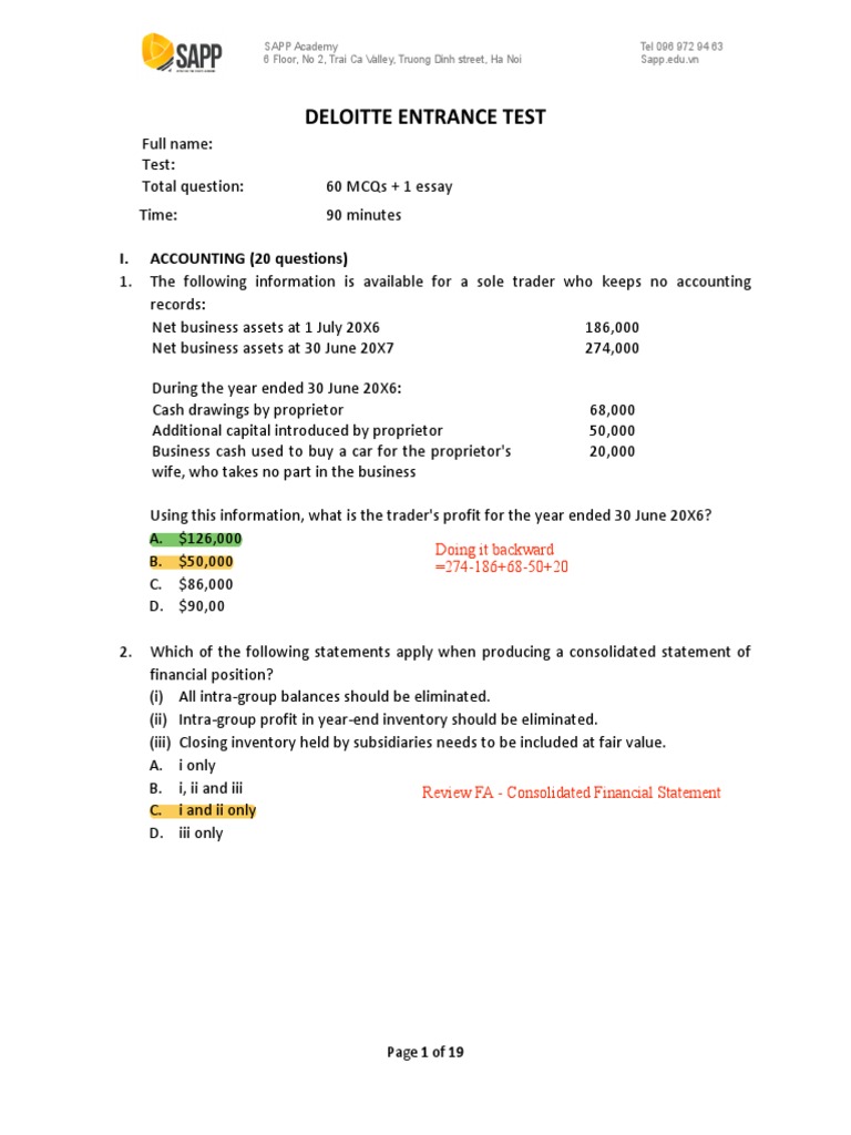Sapp - Deloitte Entrance Test | PDF | Audit | Book Value