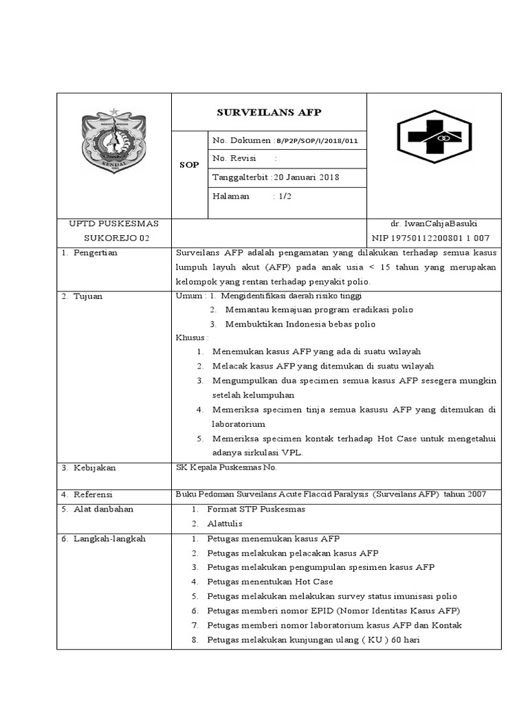 Sop Surveilans Afp | PDF