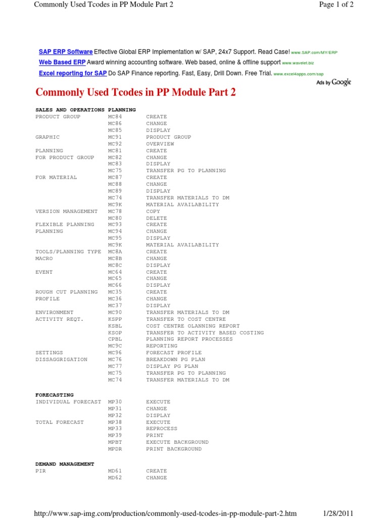 SAP PP Transaction Codes 02 | PDF | Software Engineering | Software