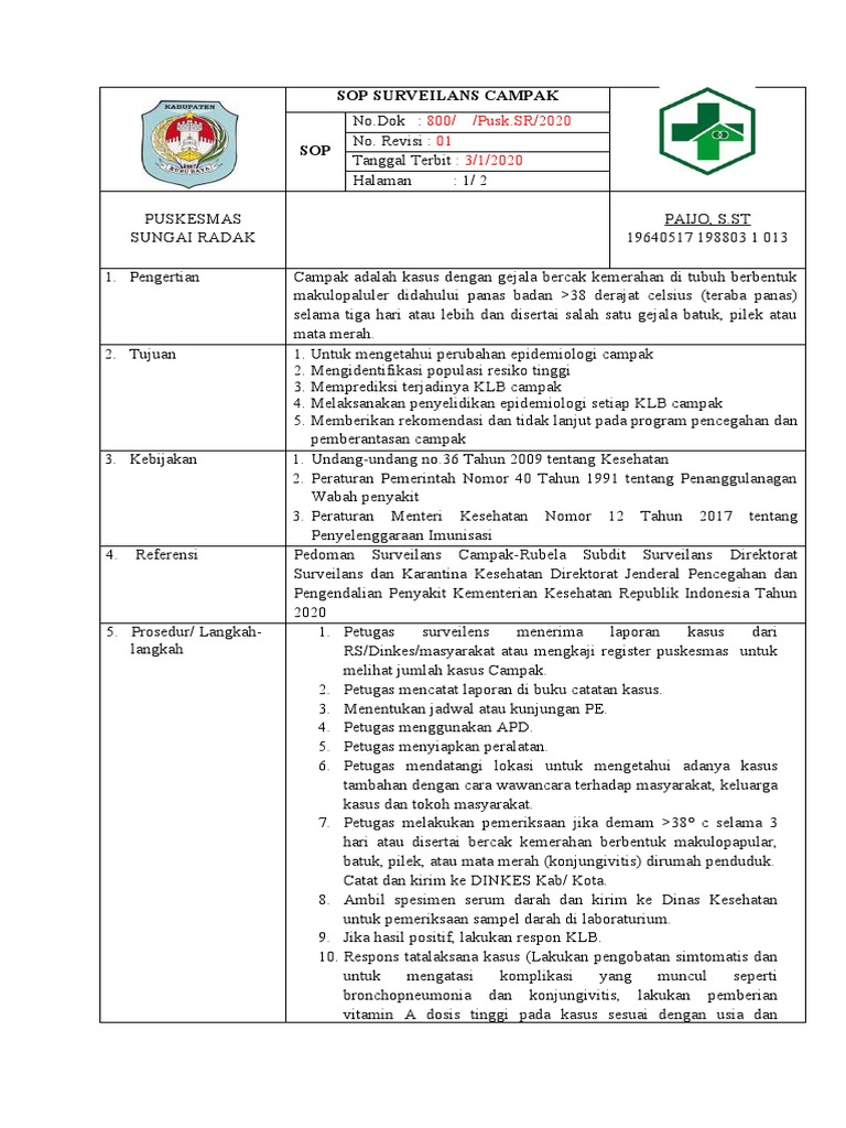 Sop Surveilans Campak | PDF
