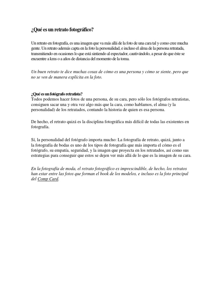 Qué Es El Retrato Fotografico | PDF