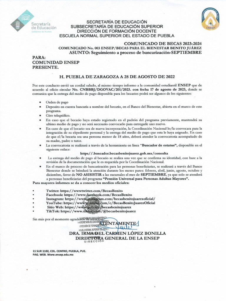 Comunicado 003 Becas 2023 | PDF