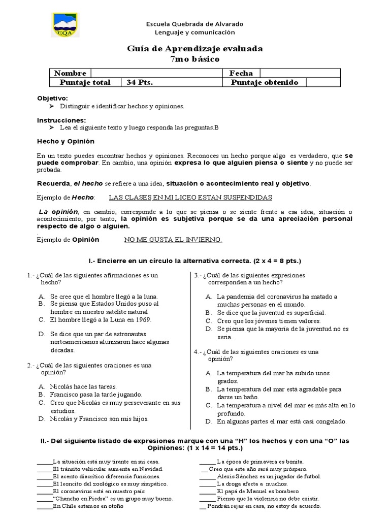Guia Evaluada de 7mo Lenguaje | PDF