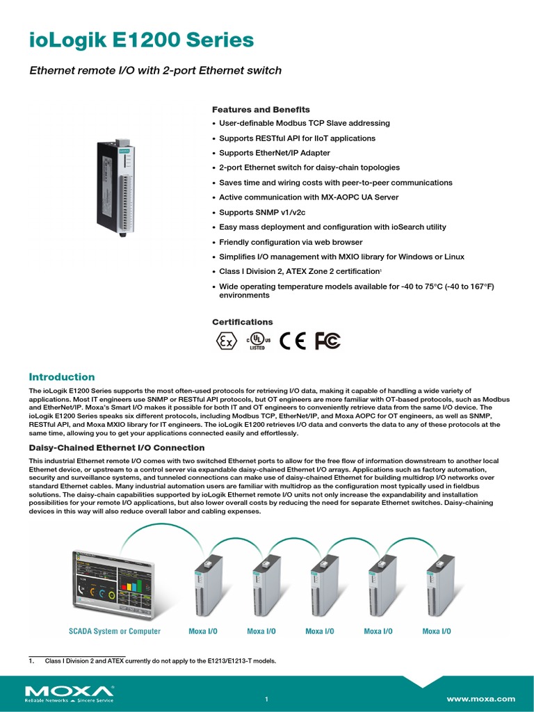 Moxa Iologik E1200 Series Datasheet v2.3 | PDF