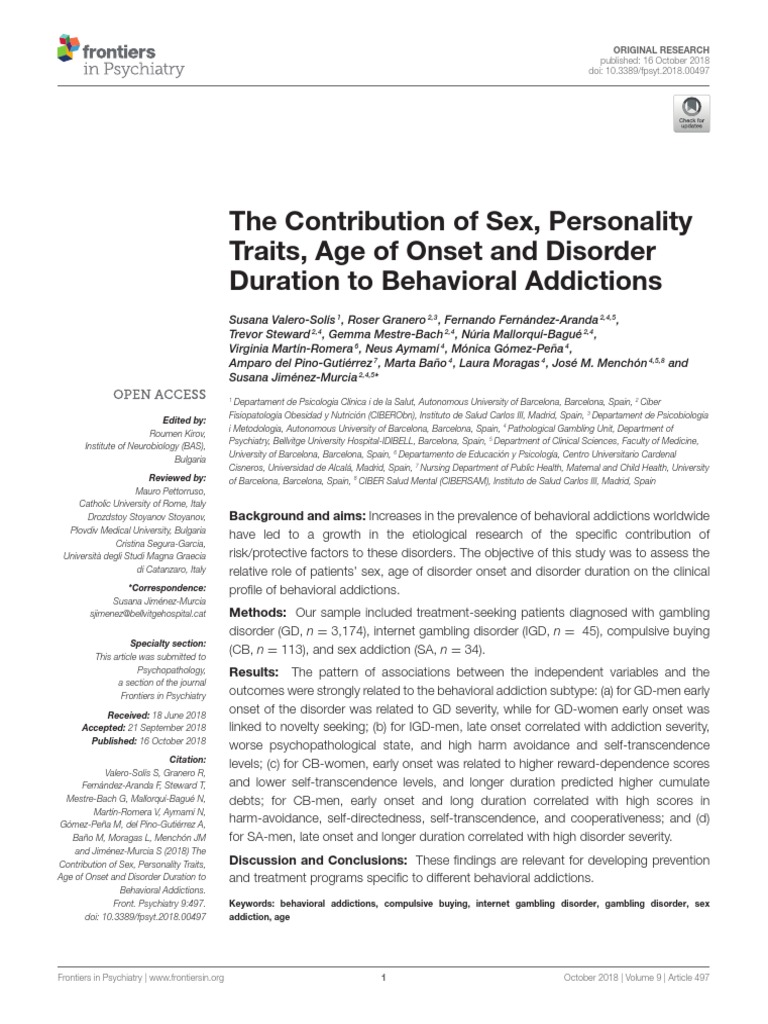 The Contribution Of Sex Personality Traits Age Of Onset And Disorder