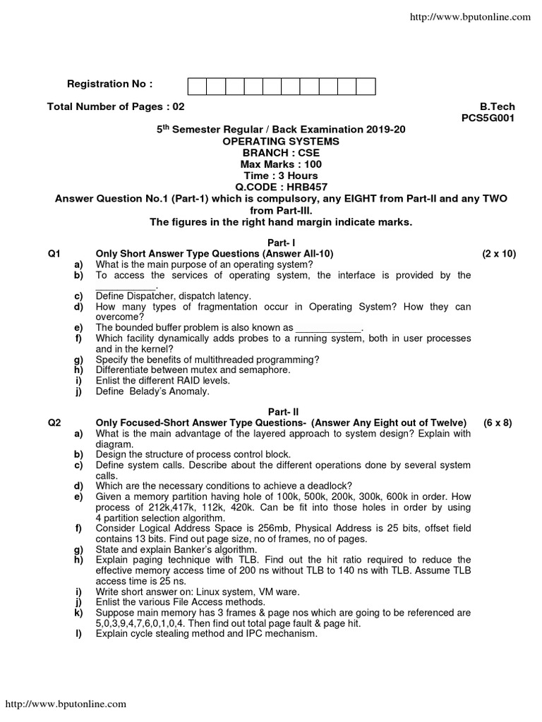 Btech Cse 5 Sem Operating Systems Pcs5g001 2020 Pdf Operating System Thread Computing 