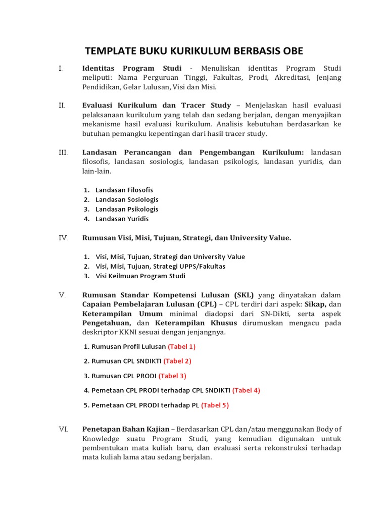 Template Buku Kurikulum Berbasis Obe | PDF