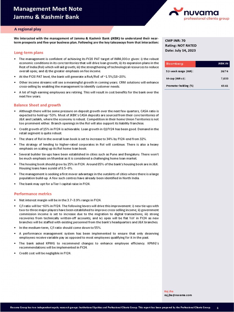 Jammu & Kashmir Bank Management Meet Note | PDF