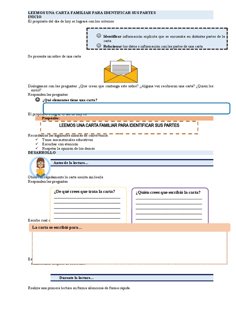Leemos Una Carta Familiar para Identificar Sus Partes | PDF | Información