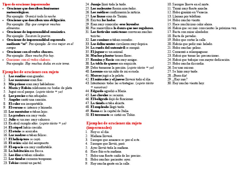 Oraciones Impersonales: Tipos y Ejemplos | PDF | Arte