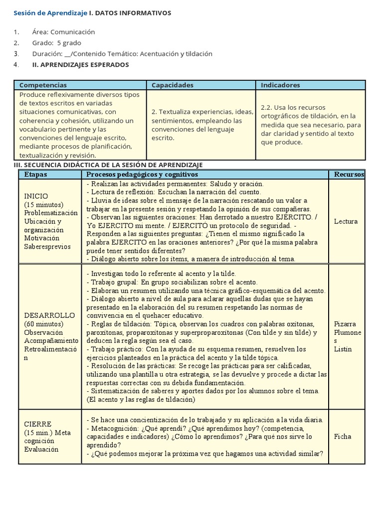 Sesión de Aprendizaje I | Descargar gratis PDF | Aprendizaje | Psicología cognitiva