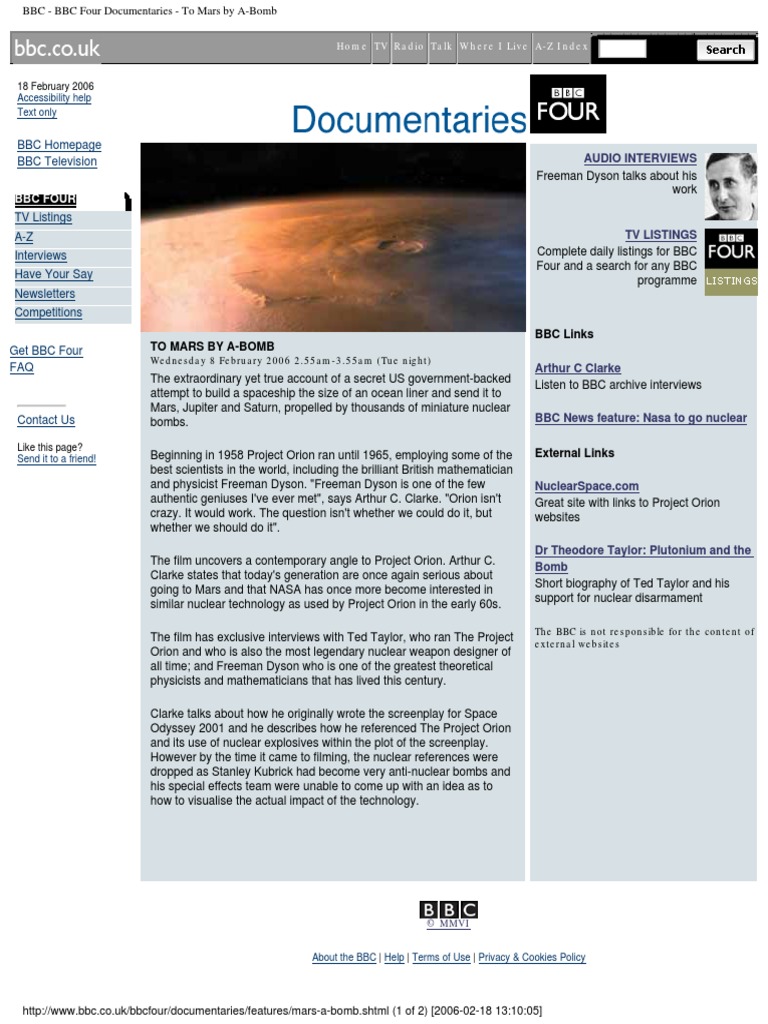 Physik - NASA To Mars by A Bomb - Secret History of Project Orion ...