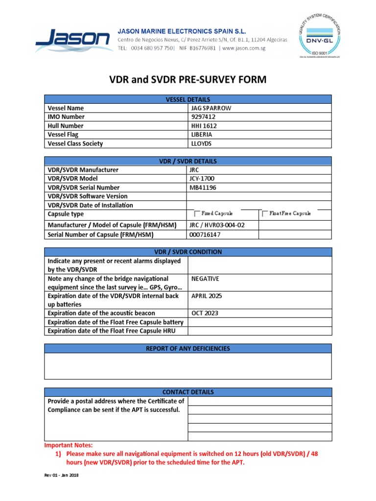2023 VDR and SVDR Pre-Survey Form (Rev01) Edited 1 FINAL Version | PDF