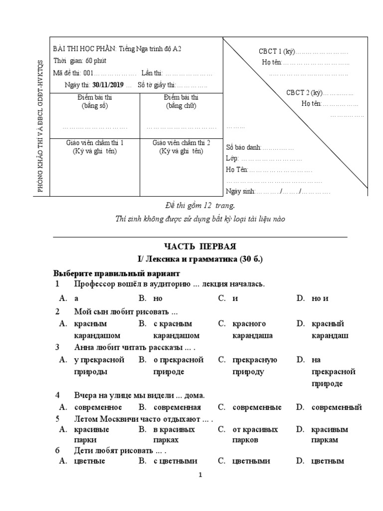 De Tieng Nga A 2 Đê 2 | PDF