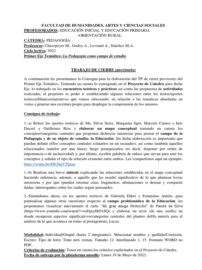 TP 1° Eje Temático-Pedagogía | PDF