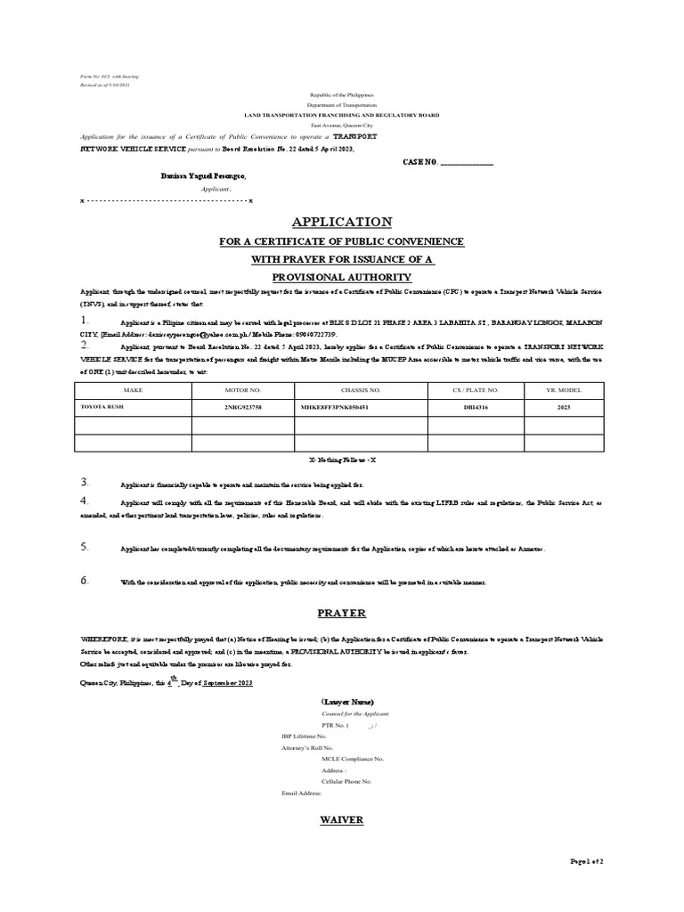 TNVS Certificate Application | PDF | Justice | Crime & Violence