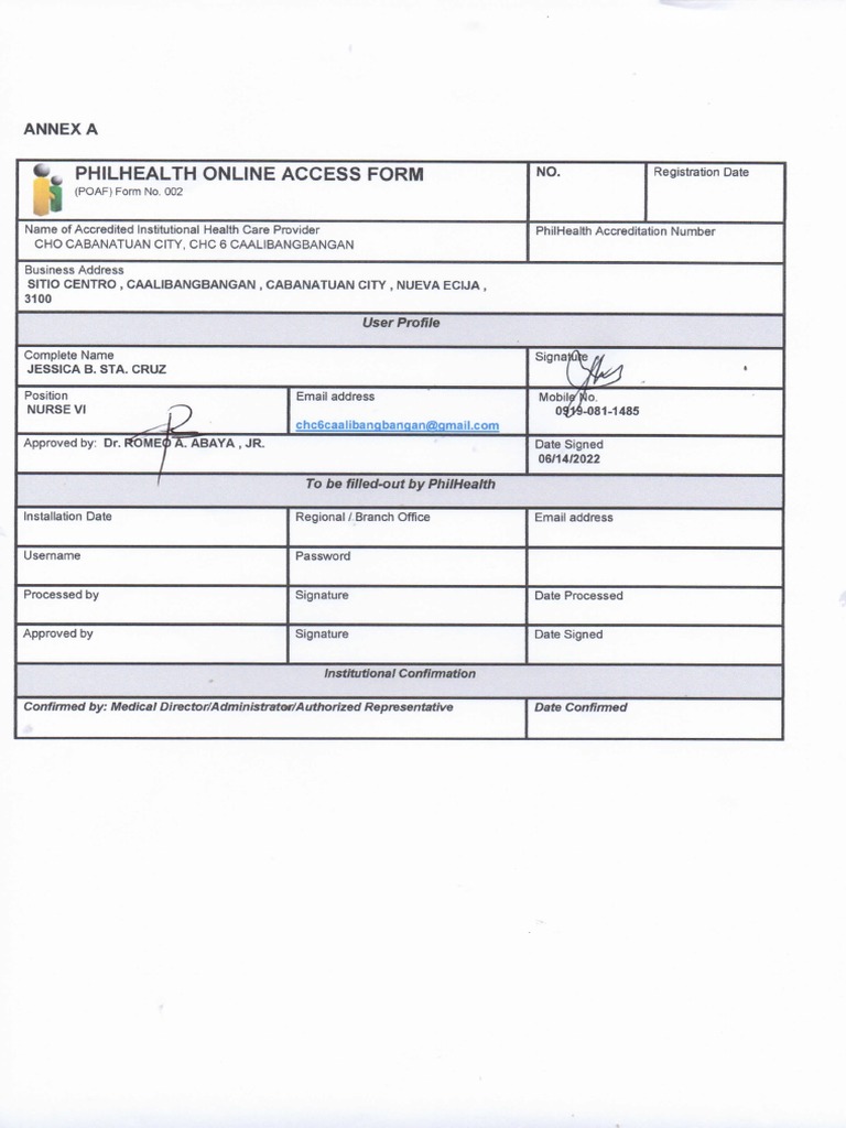 Annex A. Philhealth Online Access Form (Poaf) Form No. 002 - CHC 6 ...