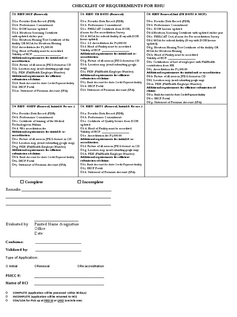 checklist-RHU 2020 | PDF | Service Industries