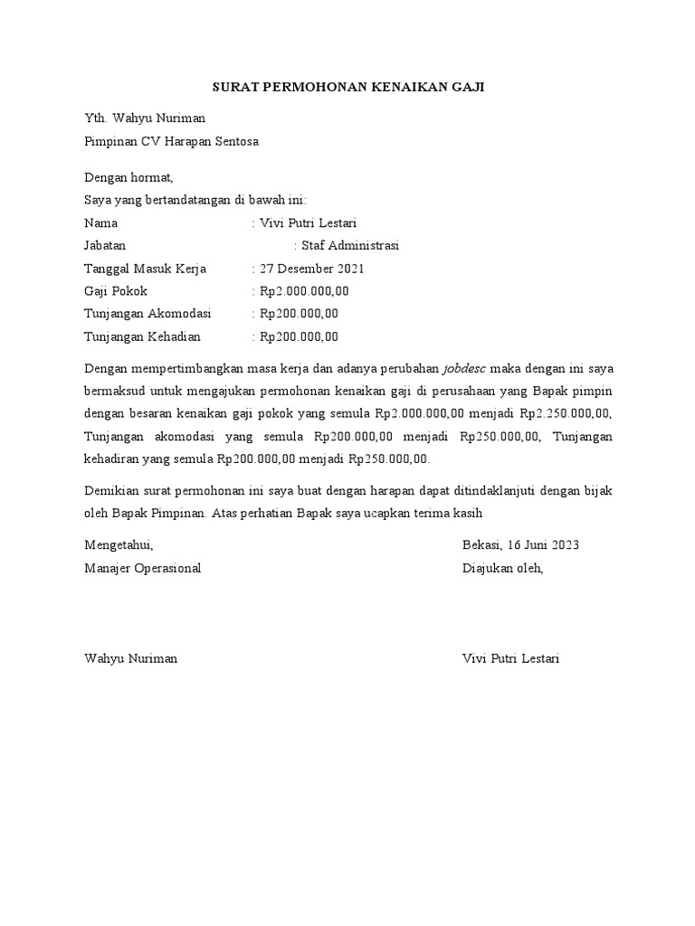 Surat Permohonan Kenaikan Gaji | PDF