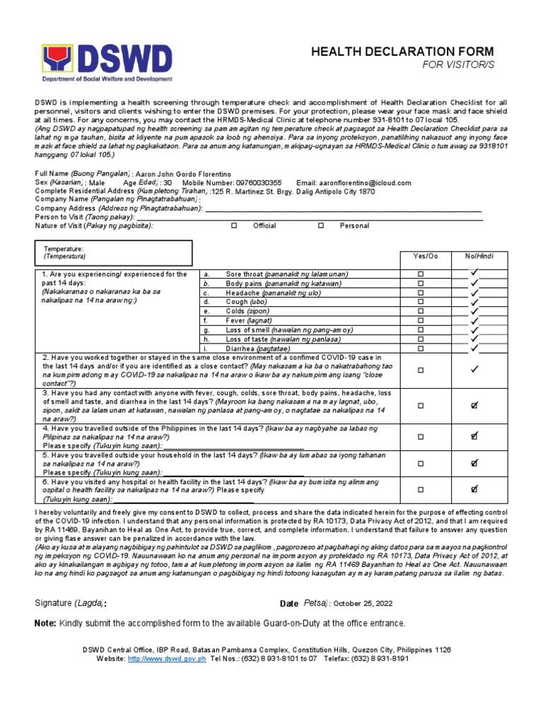 Health Declaration Form | PDF