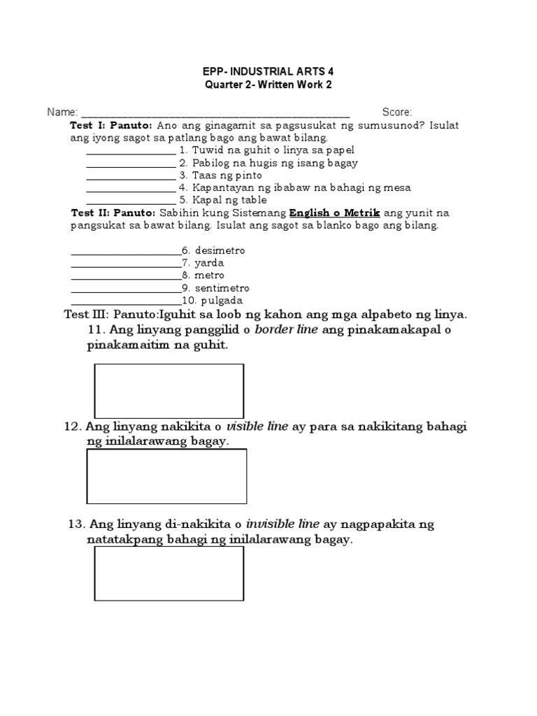 Epp-Industrial Arts 4 Quarter 2 - Written Work 2 Test I: Panuto: Ano ...