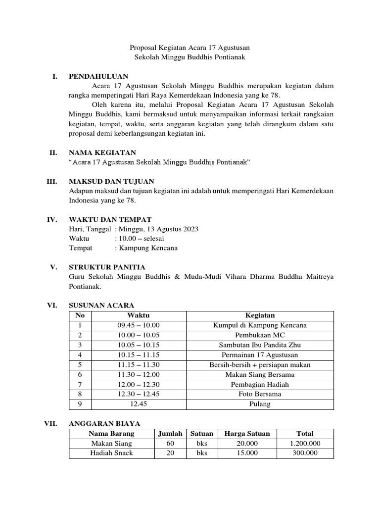 Proposal Kegiatan Acara 17 Agustusan SMB Pontianak-1 | PDF