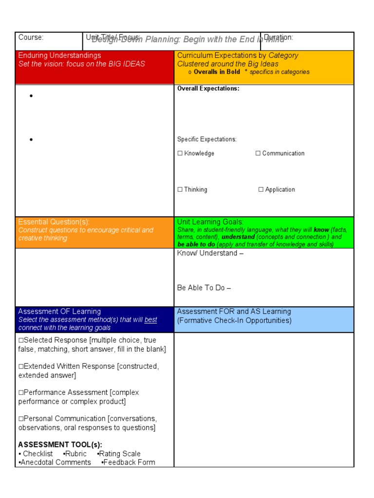 Unit Plan Template | PDF | Reading Comprehension | Educational Assessment