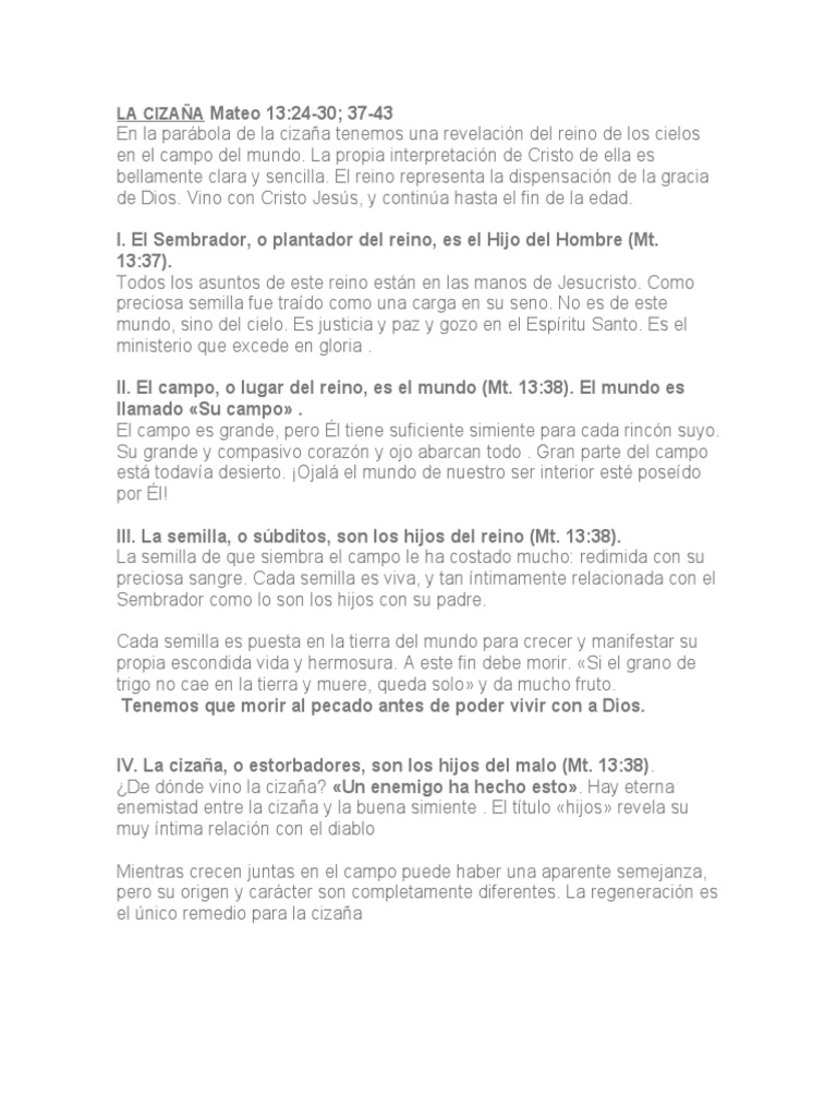 La Cizaña Mateo 13 | PDF | Cristo (título) | Creencia religiosa y doctrina
