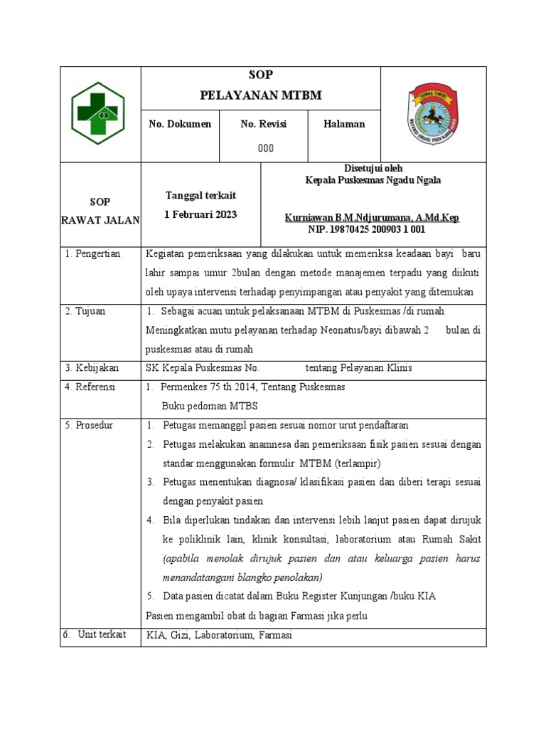 SOP PELAYANAN MTBM - Ngadu Ngala | PDF | Pengembangan Diri | Kesehatan Holistik
