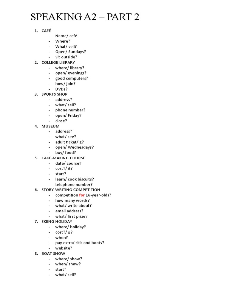 Speaking KET - Part 2 | PDF