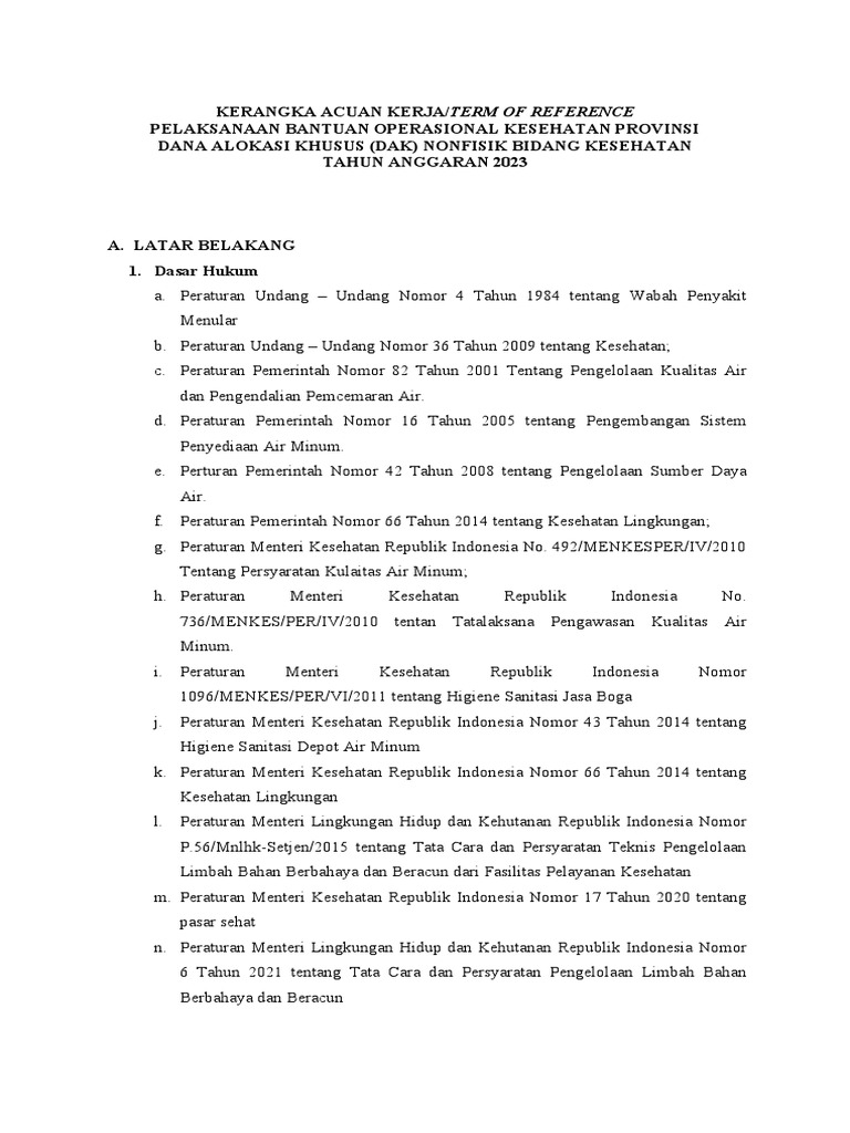 TOR Pendampingan TFU, TPP, Sarana Air Minum Dan Fasyankes | PDF | Pengembangan Diri | Sains ...
