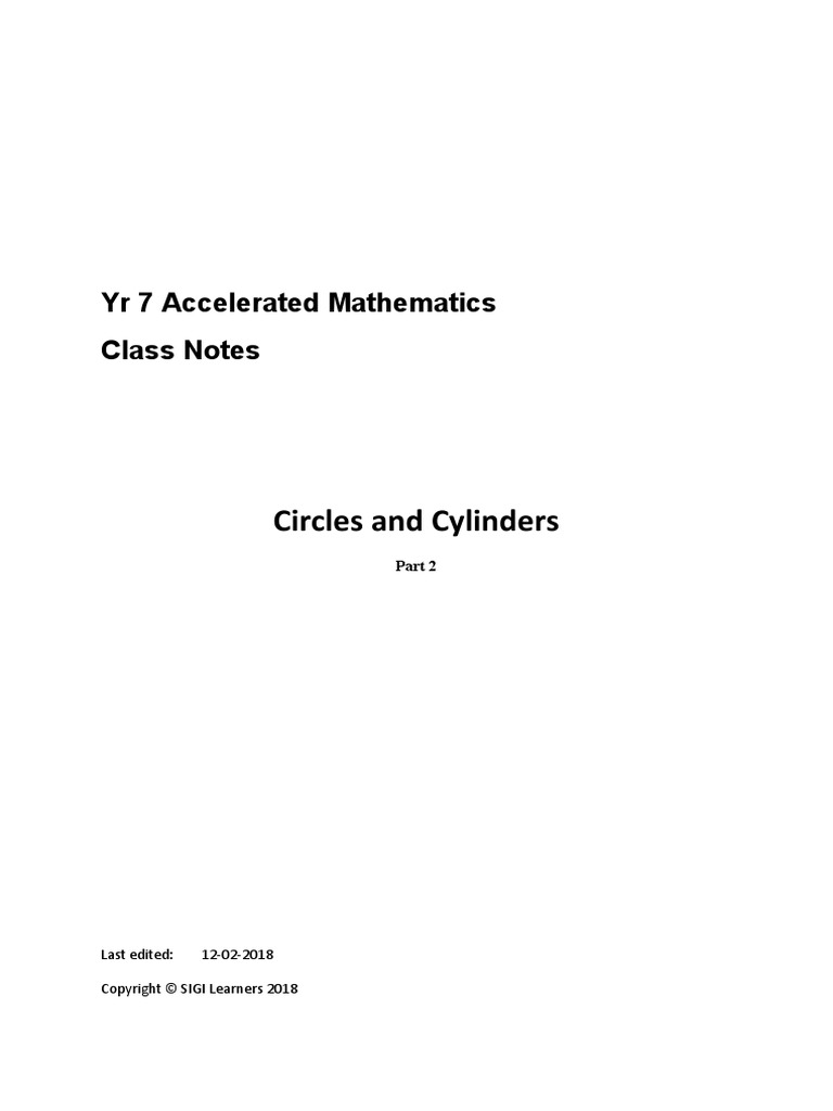 Circles and Cylinders Part 2 | PDF | Area | Pi