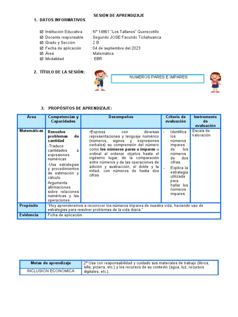 Sesión de Aprendizaje Numeros Pares e Impares | PDF | Aprendizaje | Evaluación