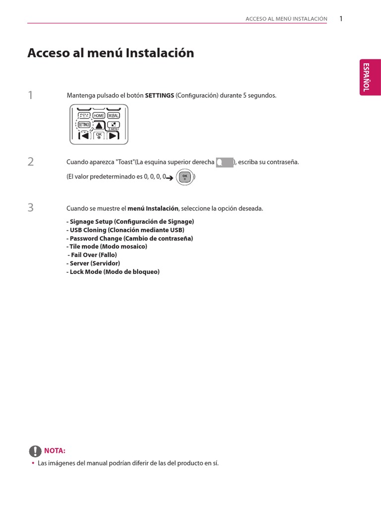 LG Menu de Instalacion | PDF | Contraseña | Altoparlante