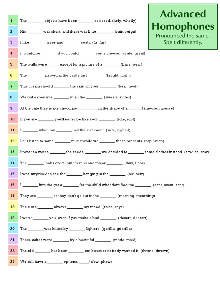 Homophones Practice Exercises | PDF