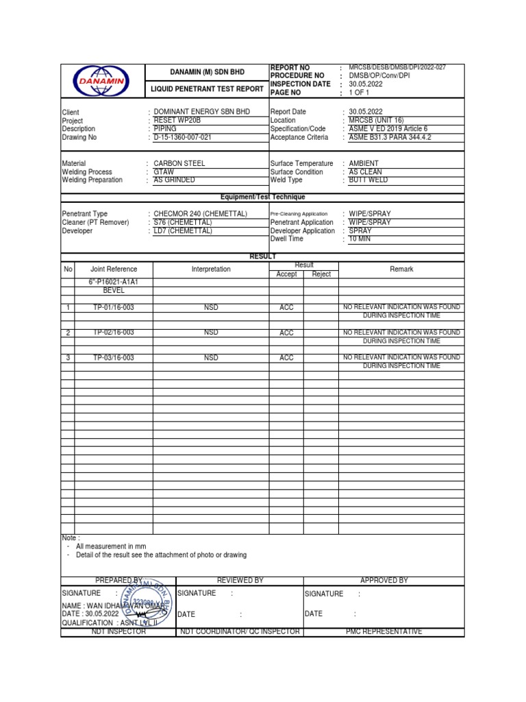 027.300522 Dom Dpi Report | PDF | Construction | Welding