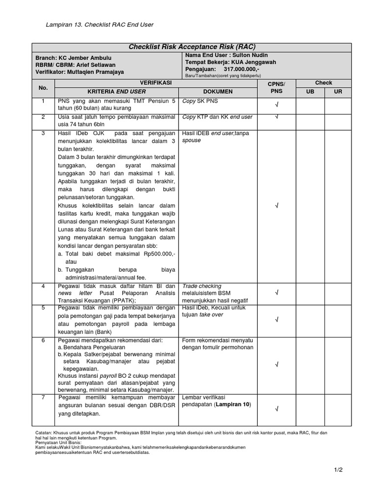 Checklist RAC Prapen | PDF