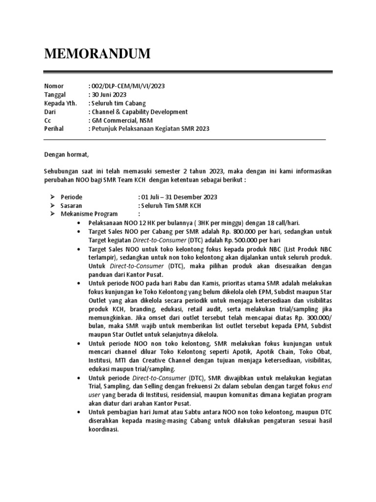 002 Memo Perubahan NOO 2023 Rev 3 | PDF