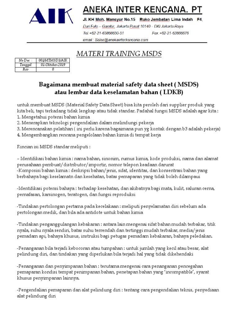 D5 CSMS Materi Training MSDS | PDF