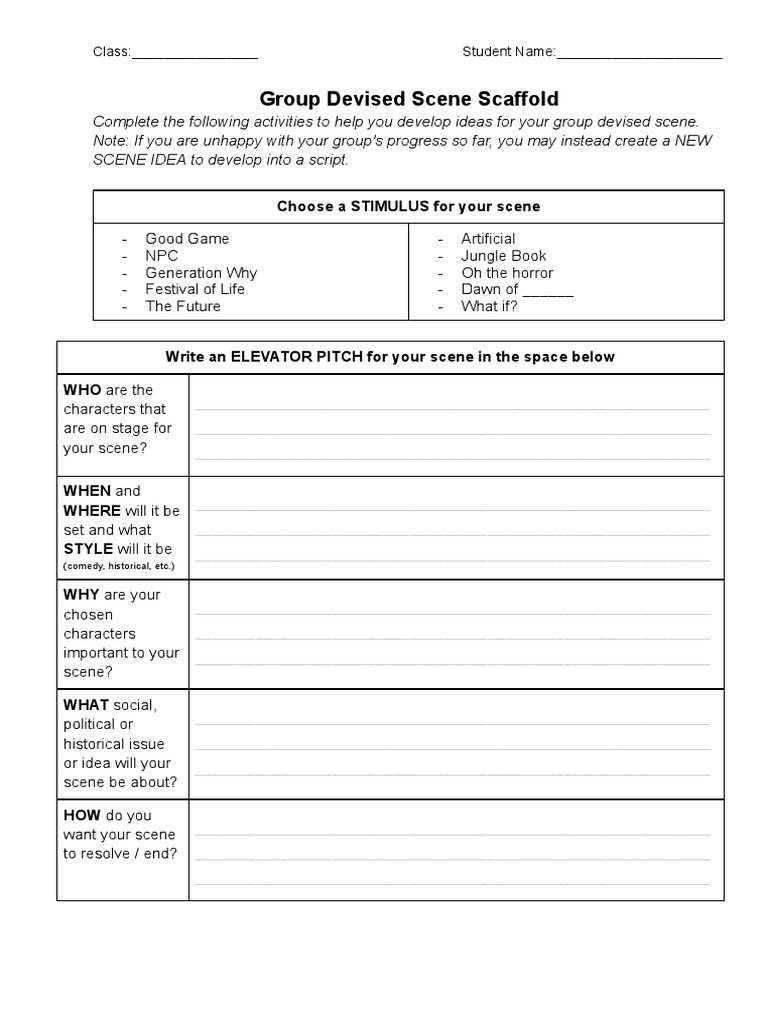 Group Devised Scene Script Guide | PDF | Games & Activities | Language ...