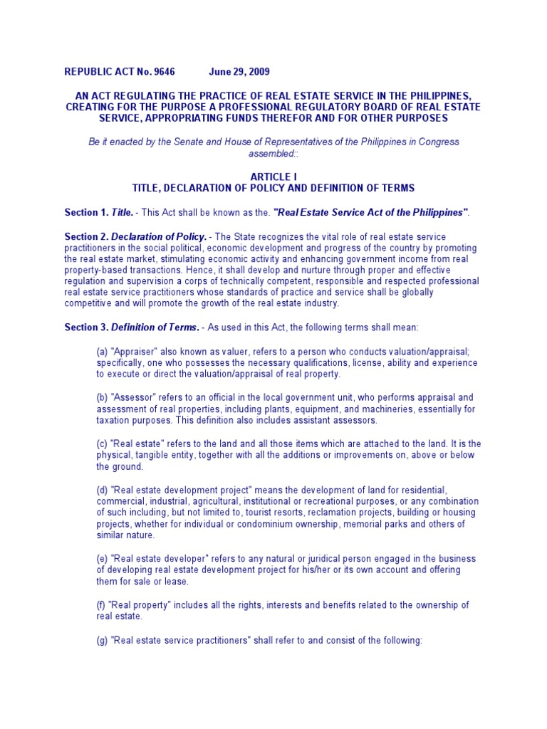 Ra 9646 | PDF | Real Estate Appraisal | Licensure