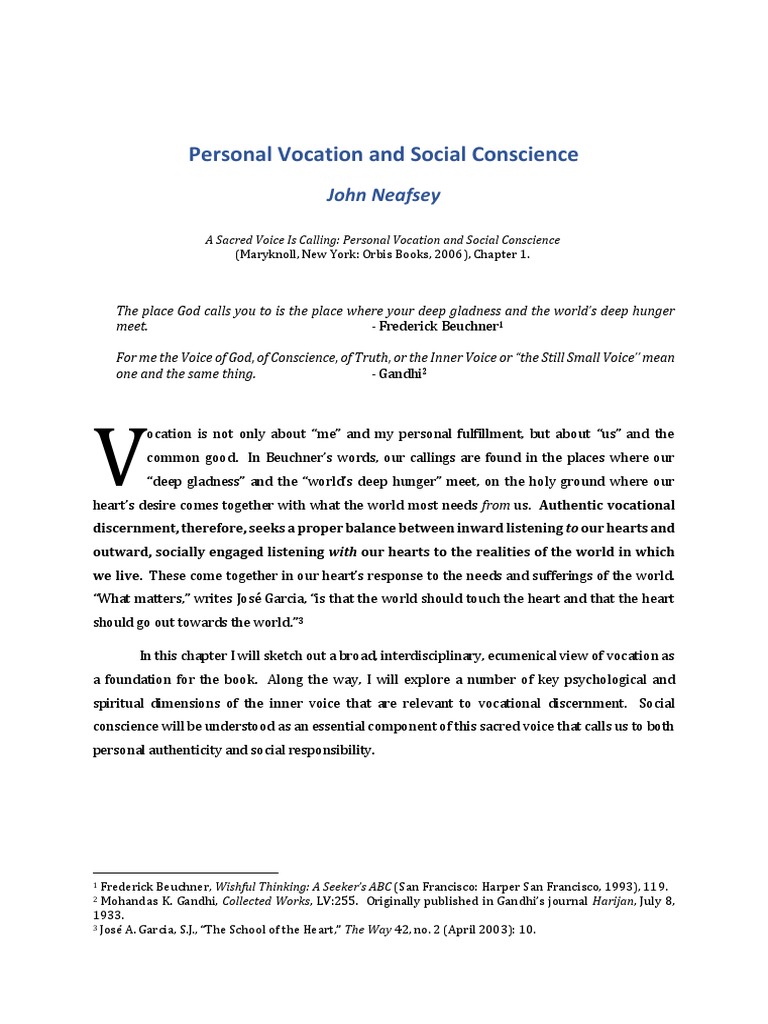 Neafsey - Personal Vocation and Social Conscience | PDF | Conscience | Spirituality