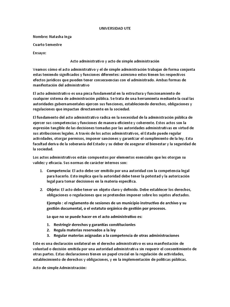 Acto Administrativo y Acto de Simple Administración Natasha | PDF ...