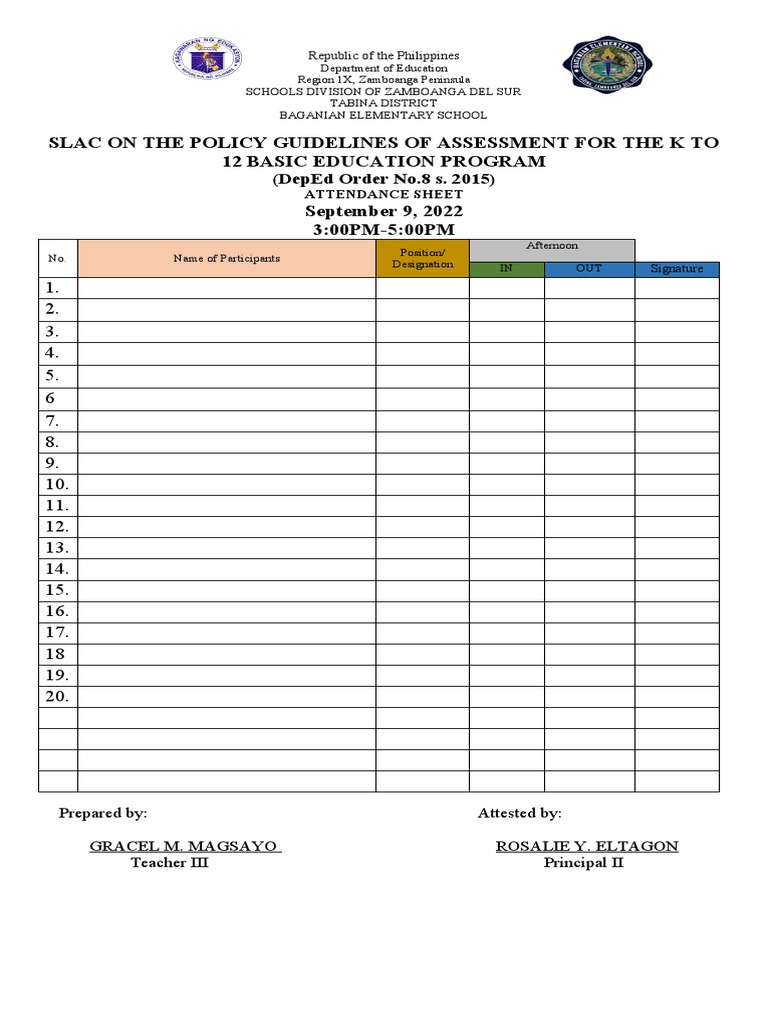 Attendance Sheet Slac | PDF