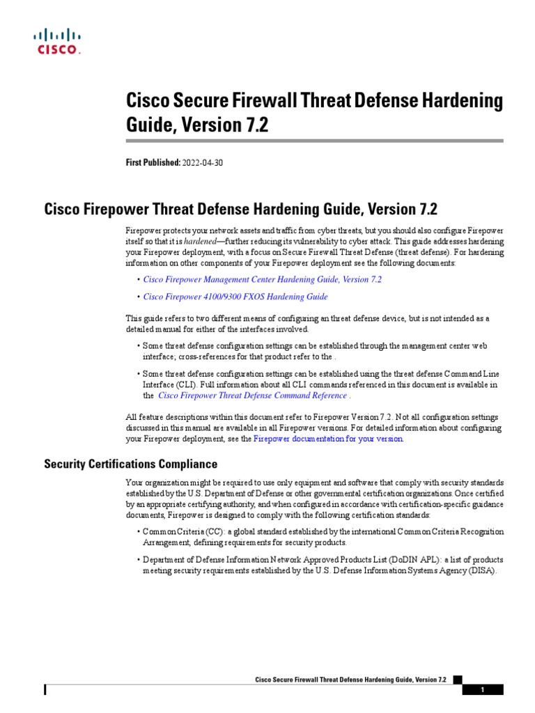 Cisco Secure Firewall Threat Defense Hardening Guide, Version 7.2 | PDF | Virtual Private ...